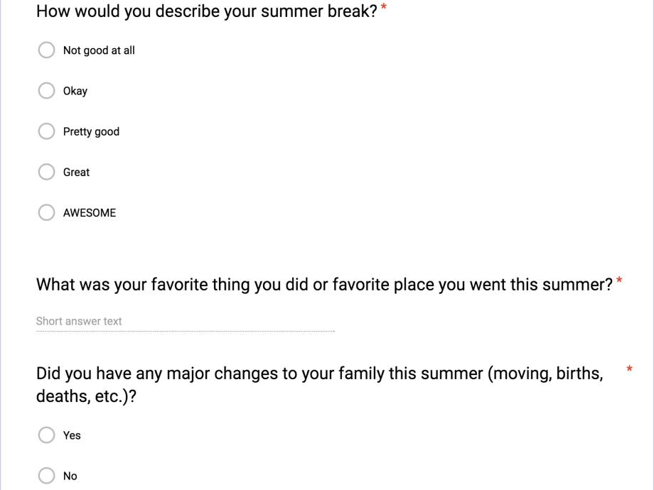 Beginning of the Year Check-Ins & Middle School Google Survey