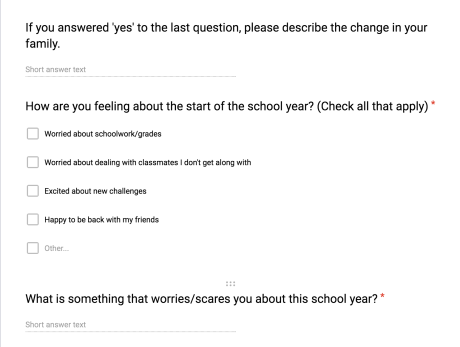 Beginning of the Year Check-Ins & Middle School Google Survey