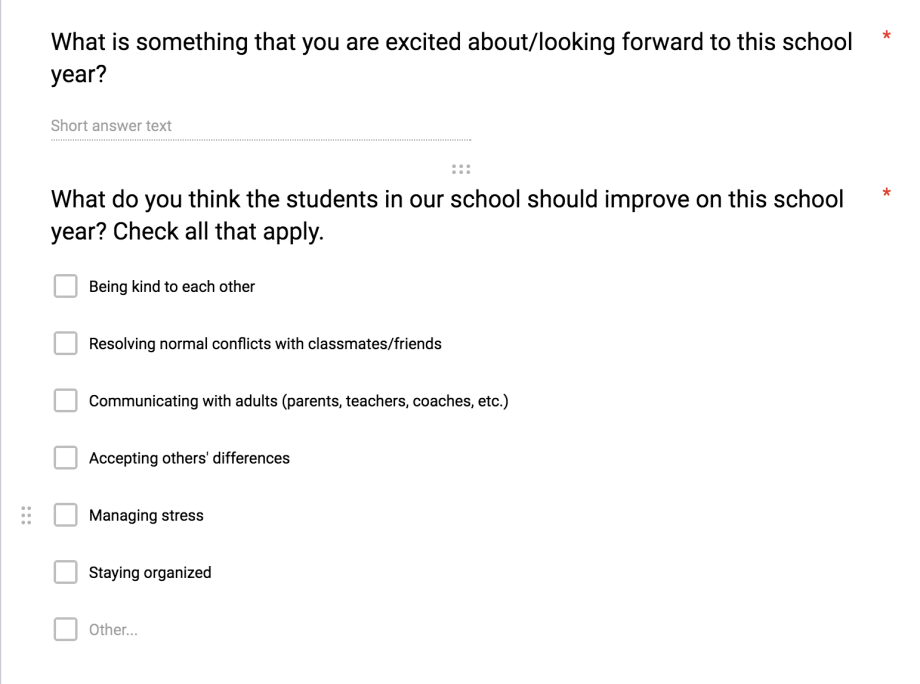 Beginning of the Year Check-Ins & Middle School Google Survey