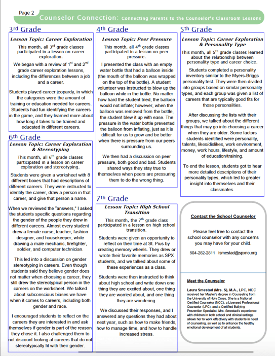 Classroom Lesson Newsletter for Parents